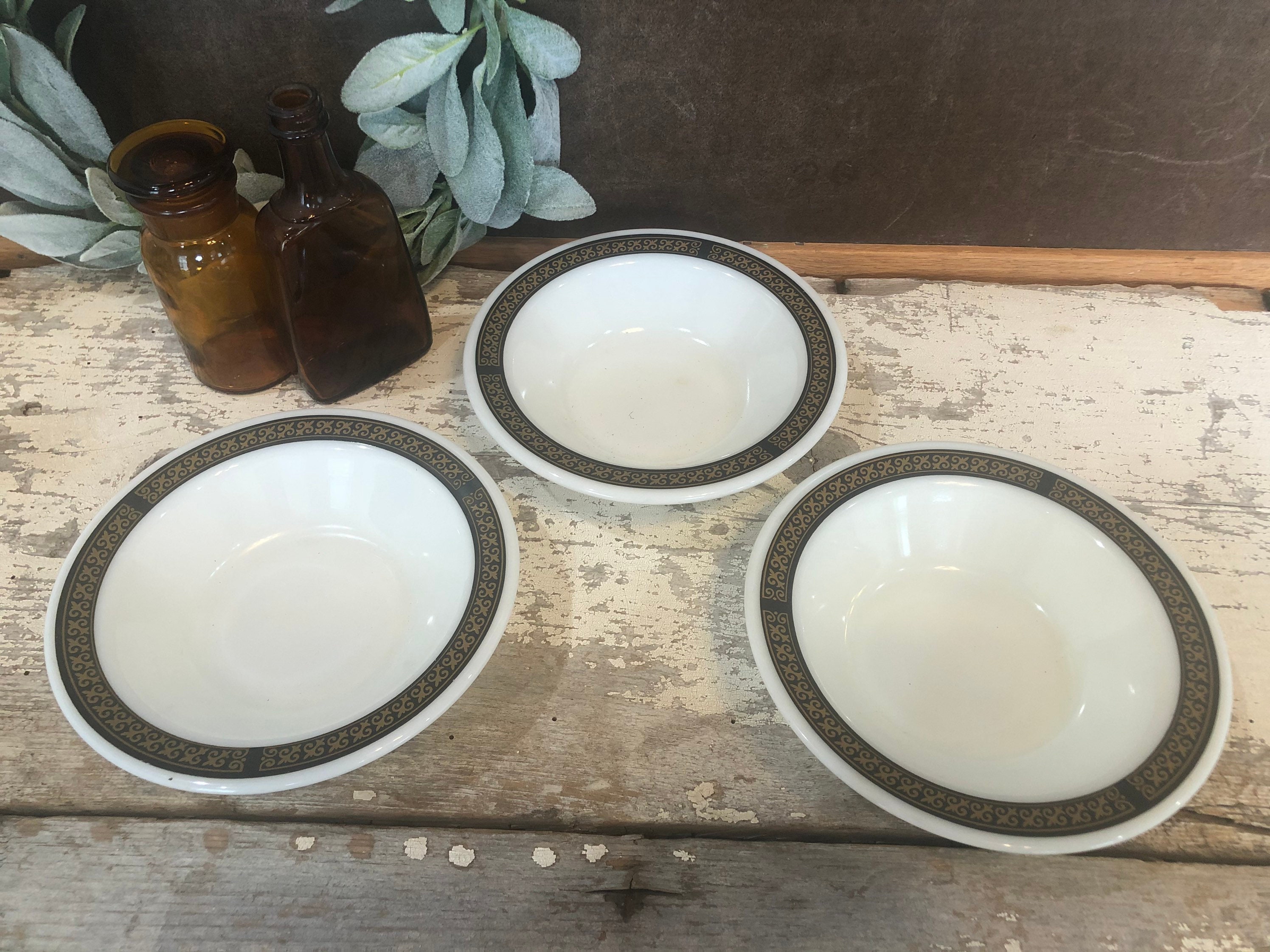 Pyrex Tableware Corning Milk Glass Bowls Black Fleur De Lis Set of ...