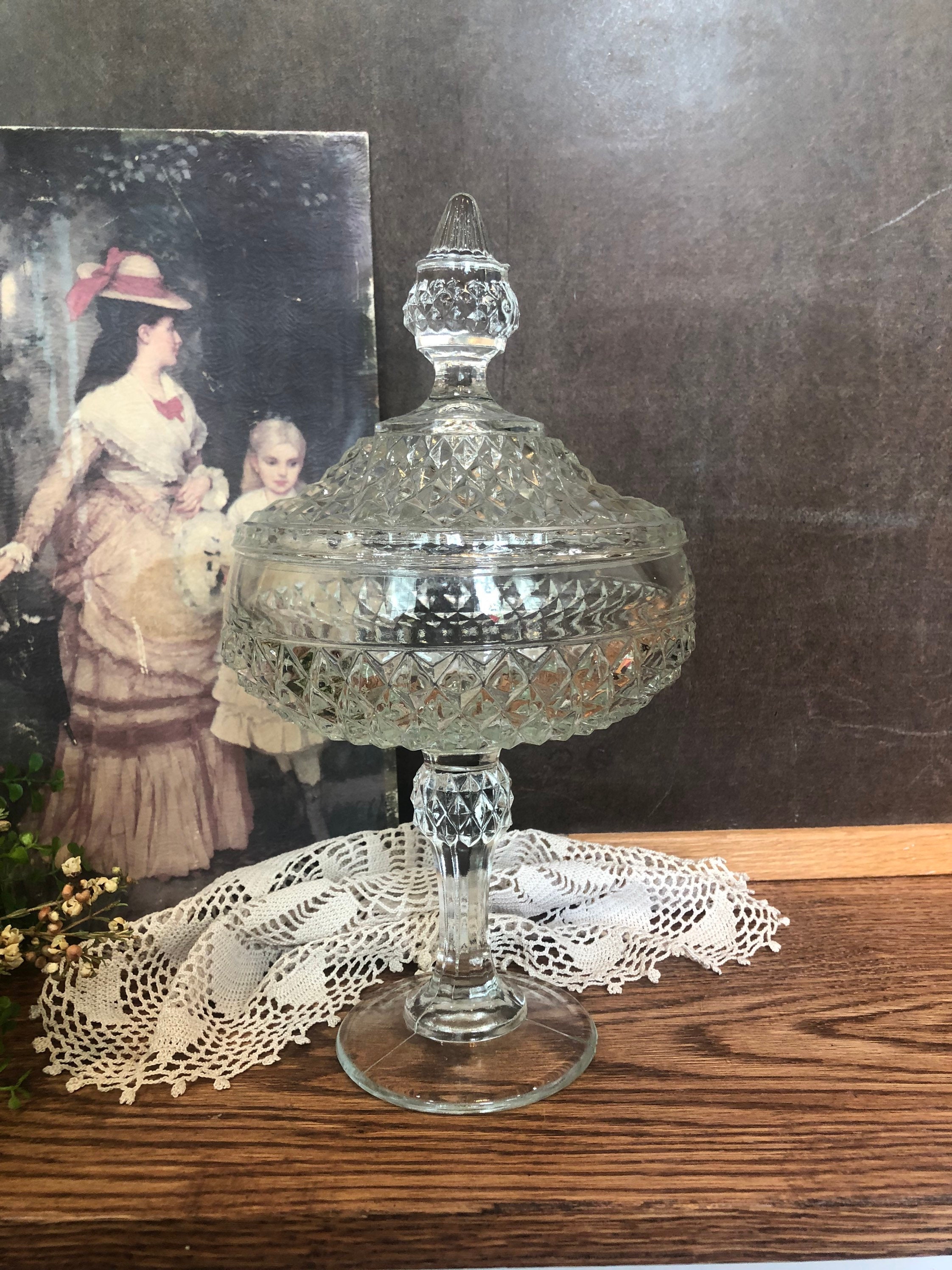Indiana Glass Diamond Pattern Preserve Stand Candy Dish | Etsy