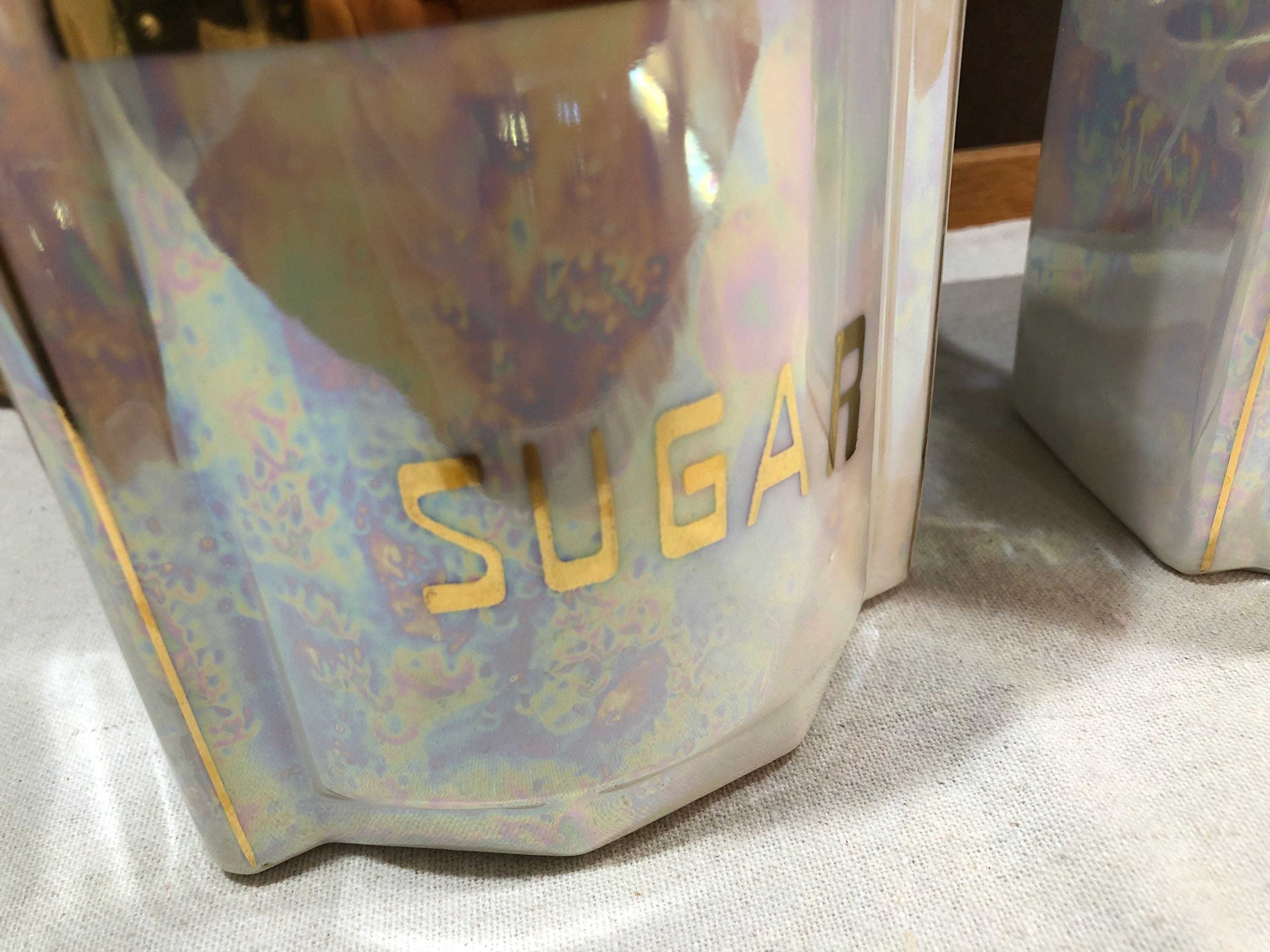 Lusterware Canisters Sugar or Rice White Gold | Etsy