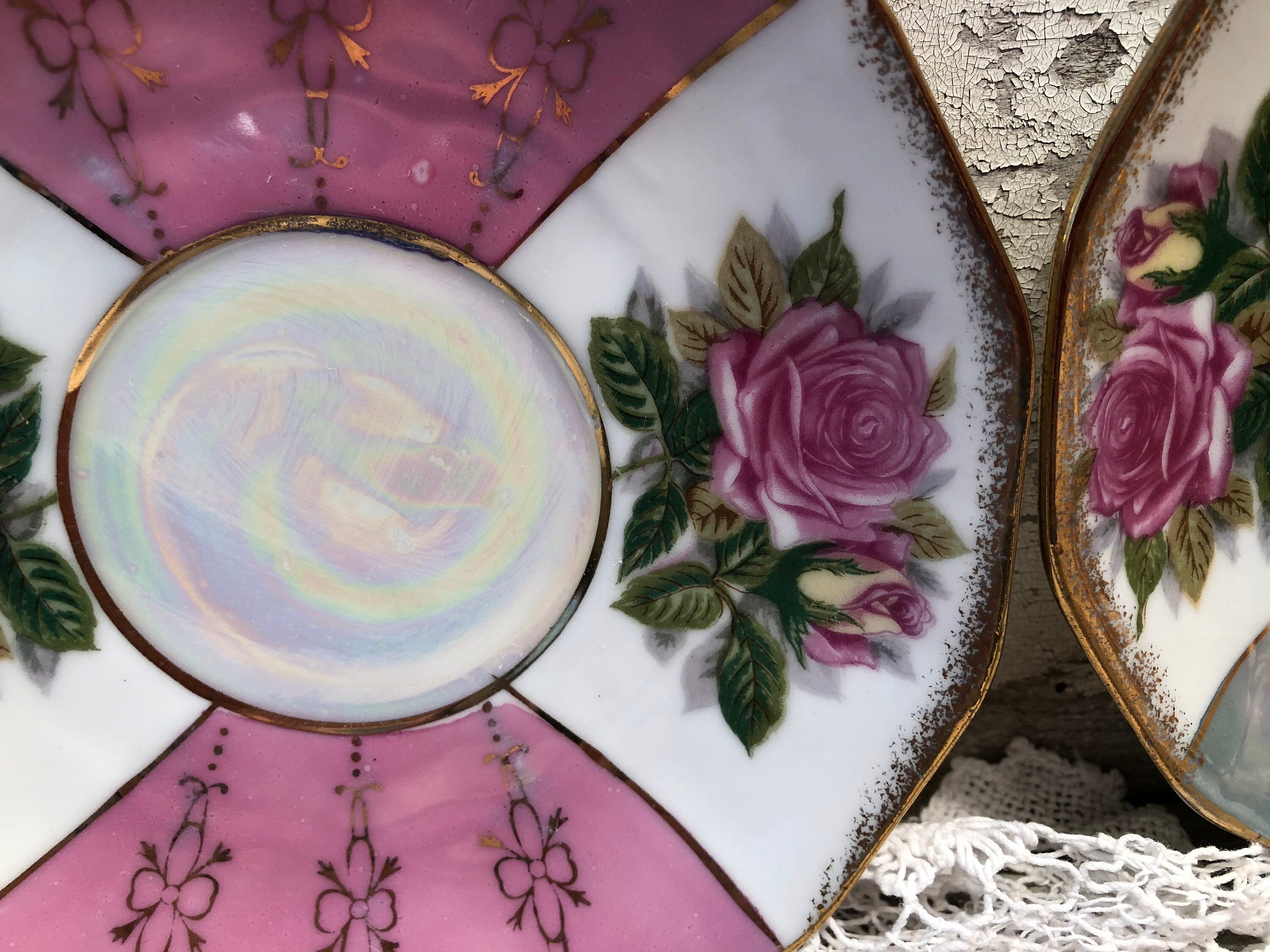 Luster Plates Set of Two Pink Blue Japan - Etsy