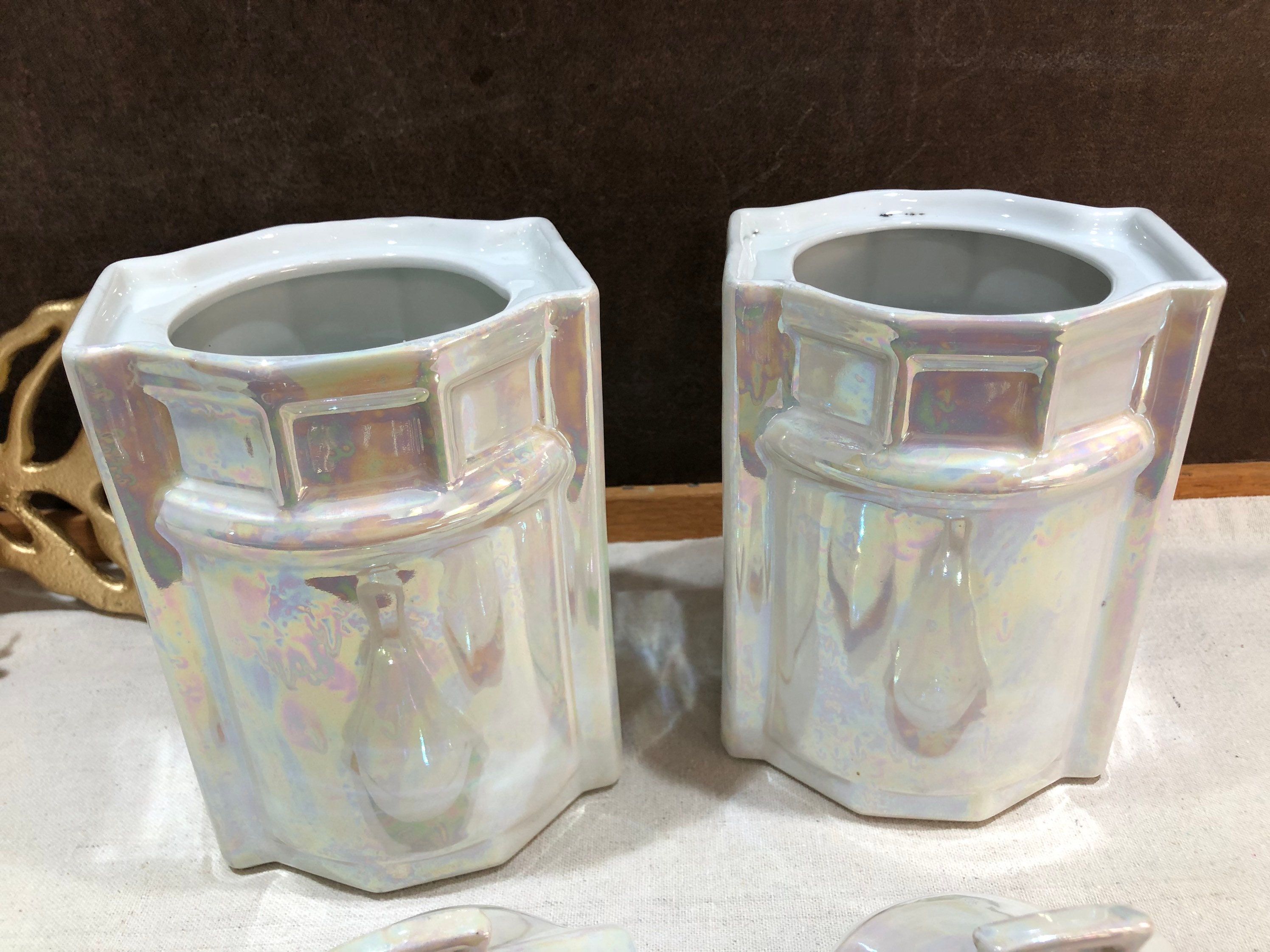 Lusterware Canisters Sugar or Rice White Gold | Etsy