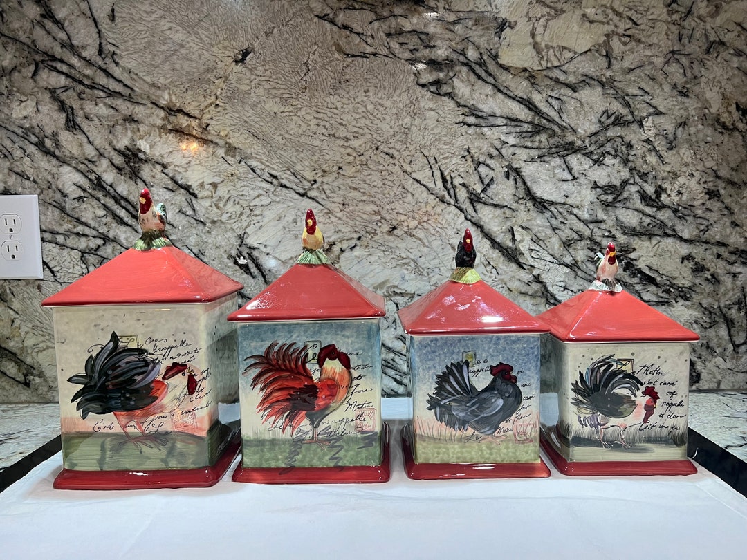 Susan Winget Rooster Canister Set Four Piece - Etsy