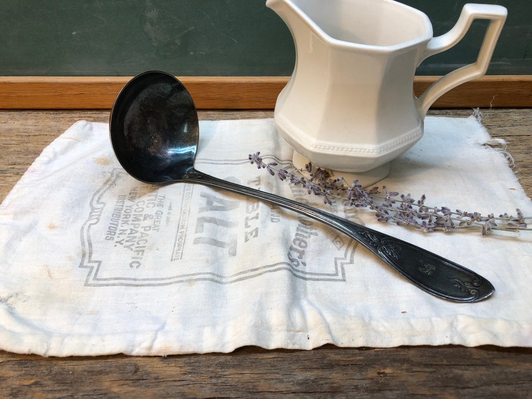 Silver Plate Ladle Monogrammed "r" Darkened Patina Serving - Etsy