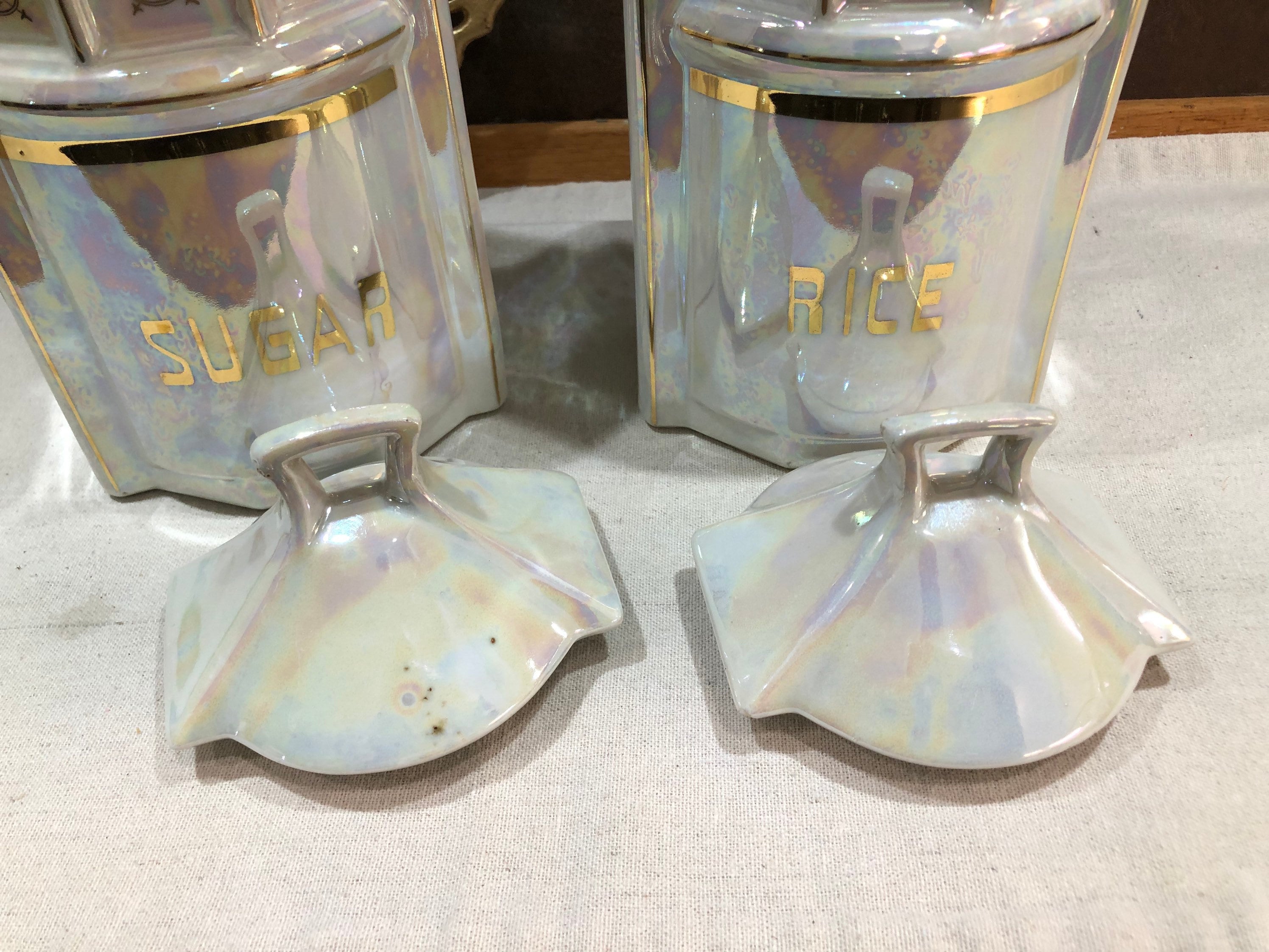 Lusterware Canisters Sugar or Rice White Gold | Etsy