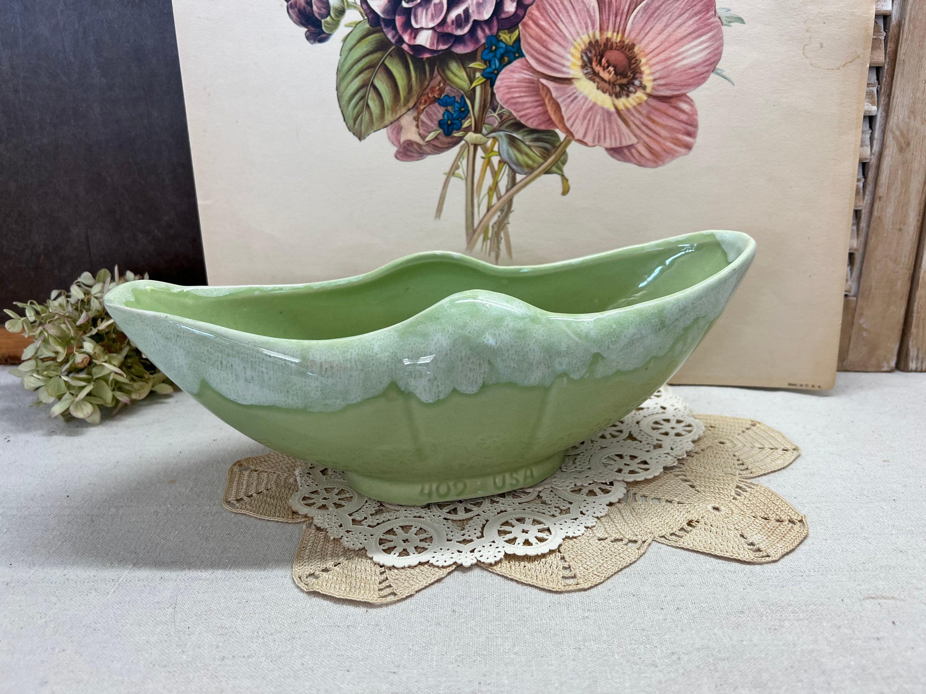 Glazed Pottery Drip Rim Mint Green Planter | Etsy