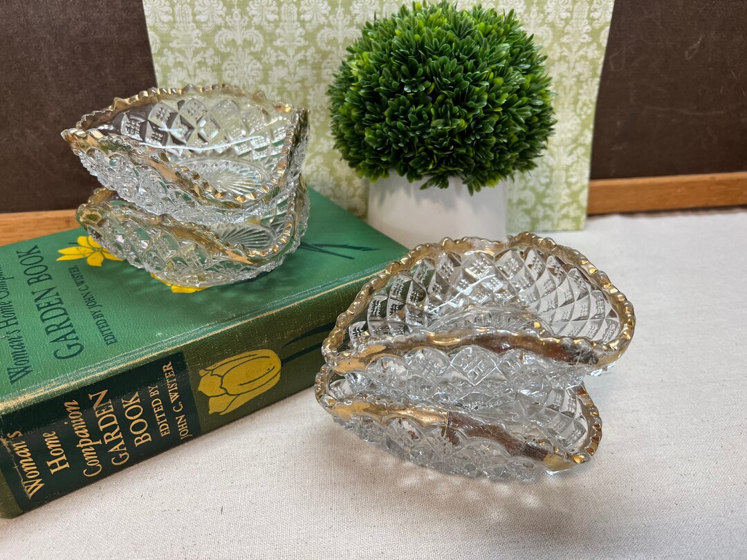 EAPG Gold Gilded Dish Triangle Folded Rim Set of Four - Etsy