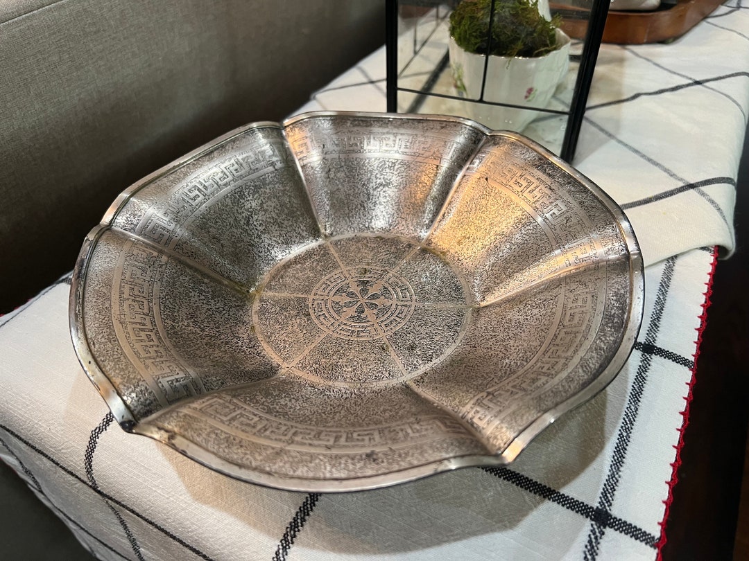 Homan Plate on Nickel Silver Pedestal Hammered Bowl USA - Etsy