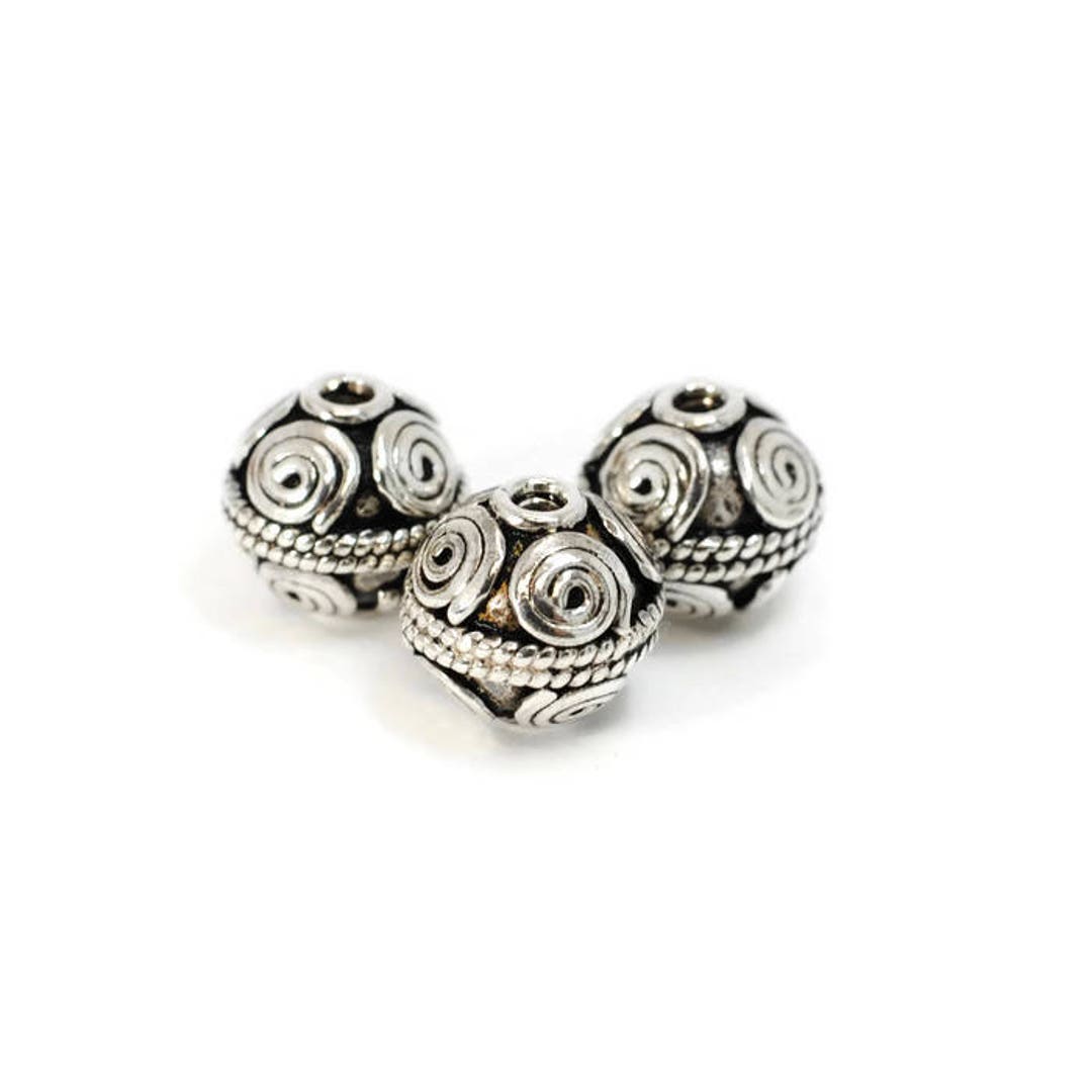 Bali Silver Bead / Sterling Silver / One Bead / Swirl Pattern / 12mm ...