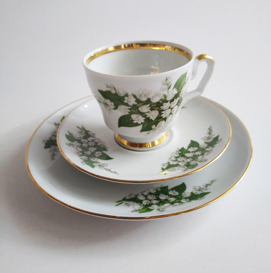 Winterling Bavaria Porcelain Coffee Cup Set, Lily of the Valley, Gold ...