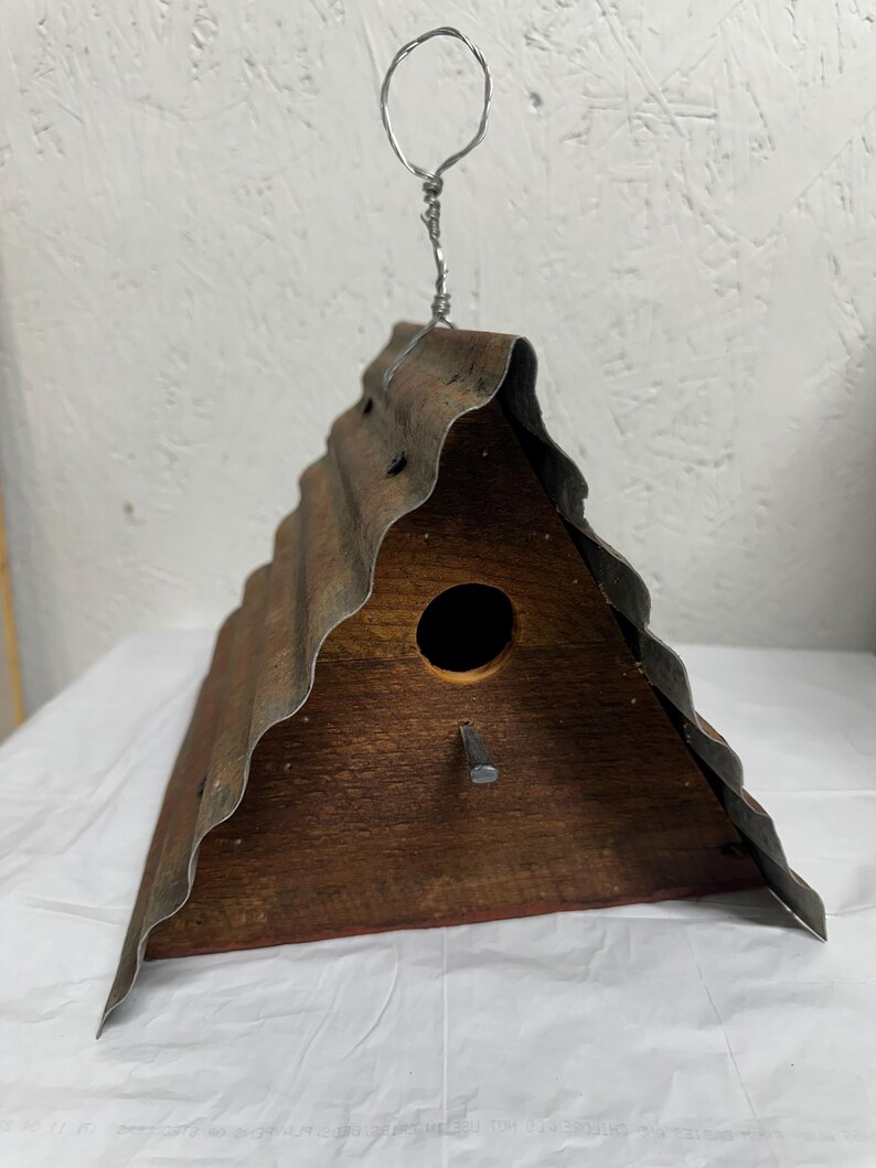Handmade Wooden Birdhouse With Rustic Tin Roof - Etsy