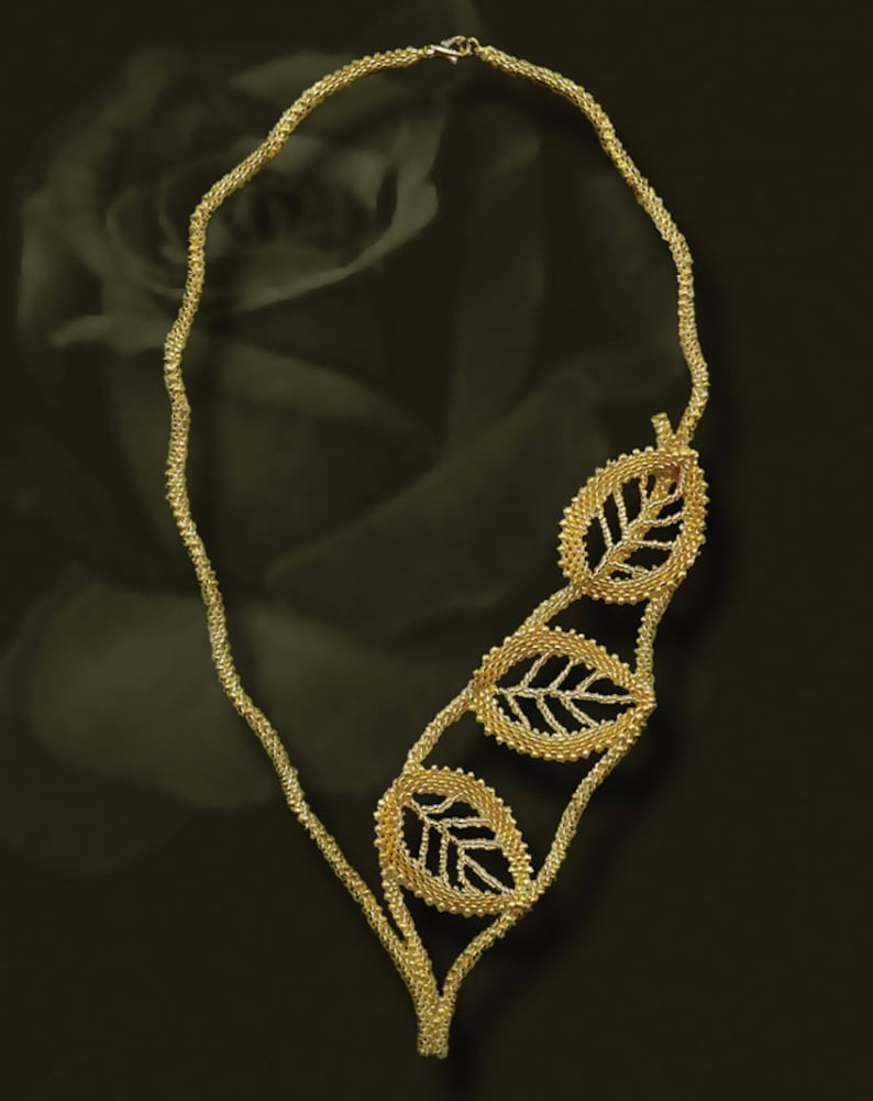 Beading Pattern Seed Beaded Golden Leaves Necklace Instructions Beading ...