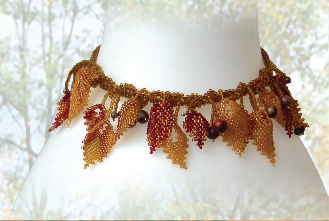 Beading Pattern Seed Beaded Autumn Leaves Necklace Instructions Beading ...