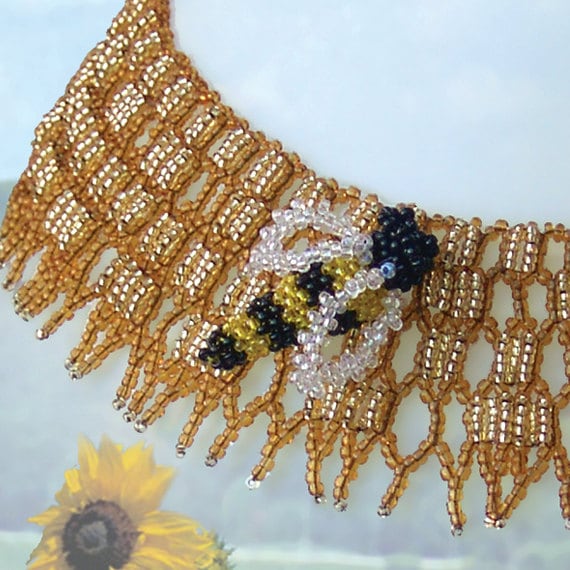 Beginner Pattern Seed Beaded Honeycomb Bee Necklace Instructions ...
