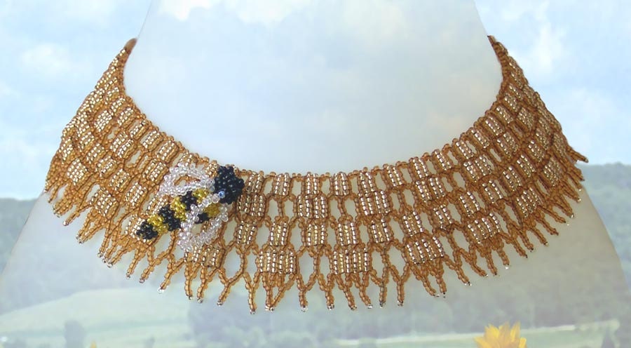 Beginner Pattern Seed Beaded Honeycomb Bee Necklace Instructions ...