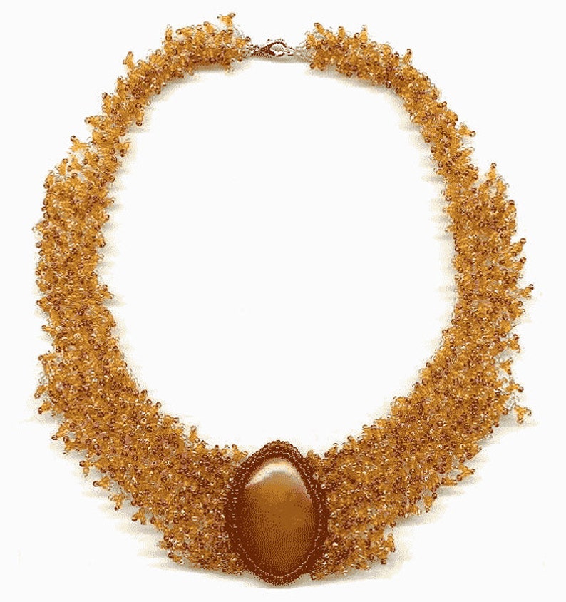 Pattern Seed Beaded Necklace Detailed Tutorial Instructions Cabochon ...