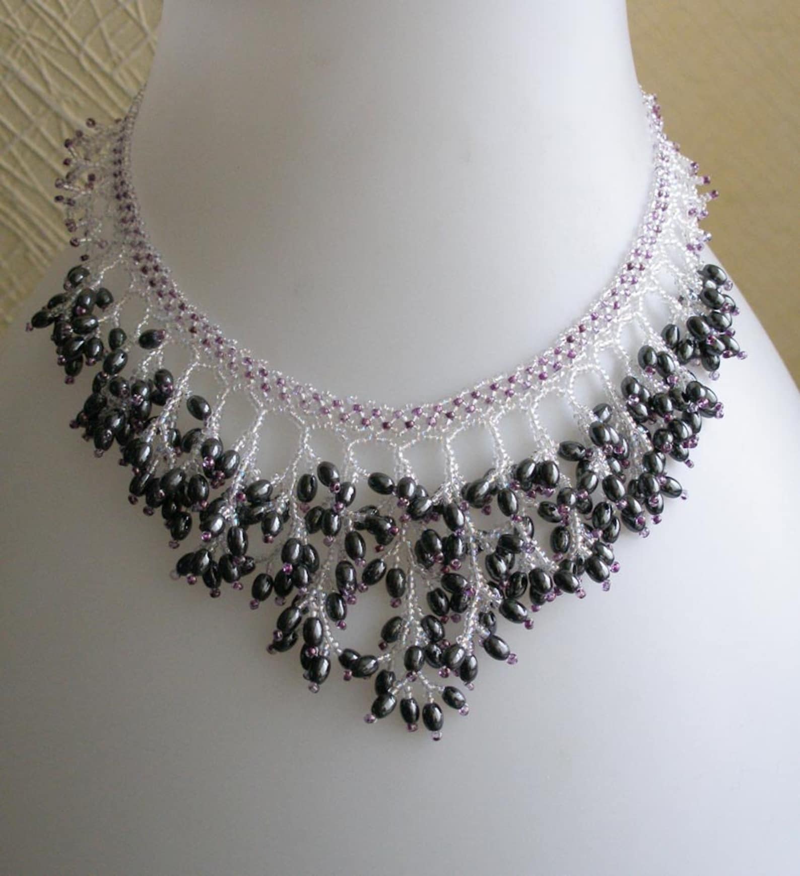 Pattern Seed Beaded Necklace Netting Stitch Tutorial Instructions ...