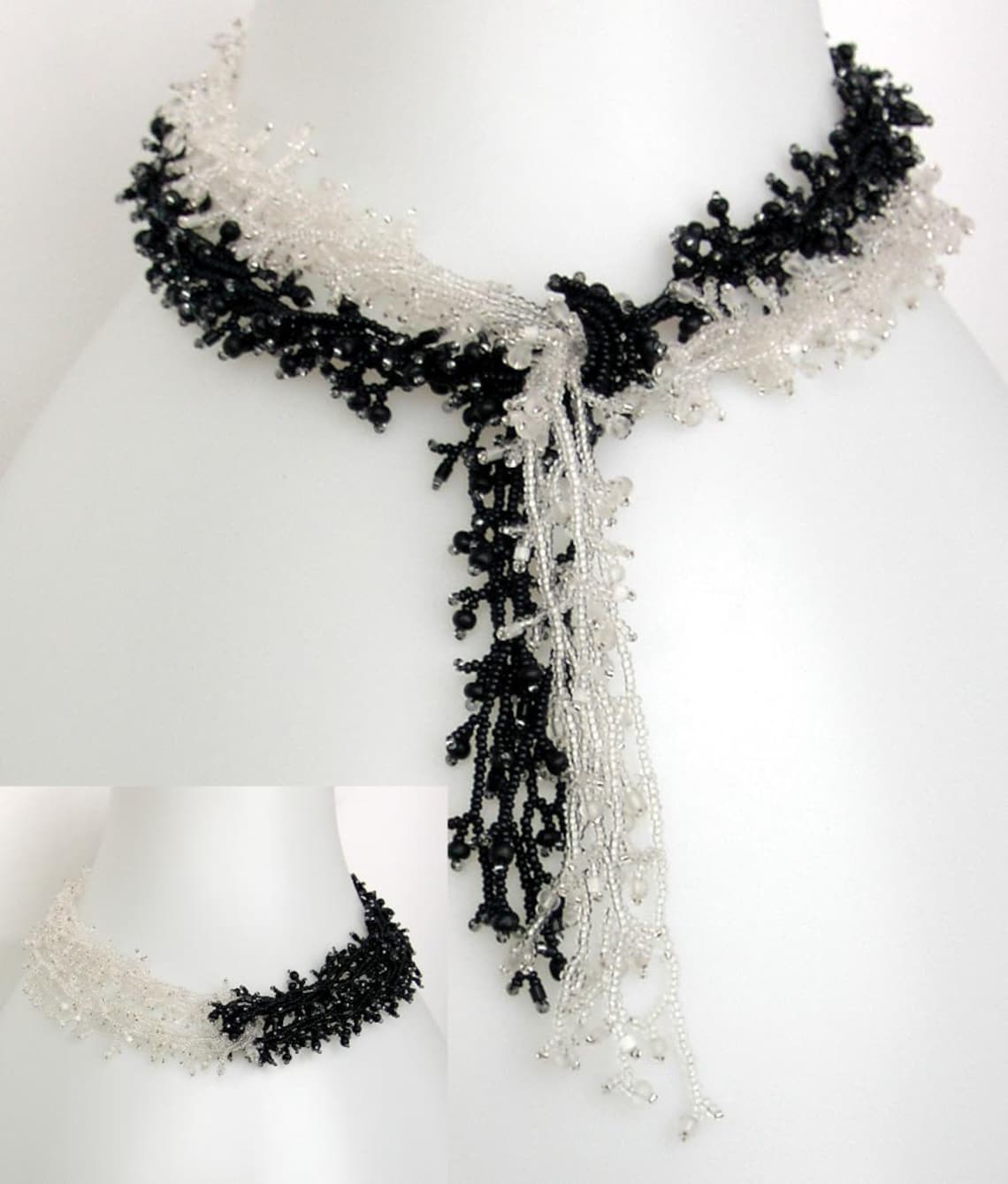 Pattern Seed Beaded Necklace Netting Stitch Tutorial Instructions ...