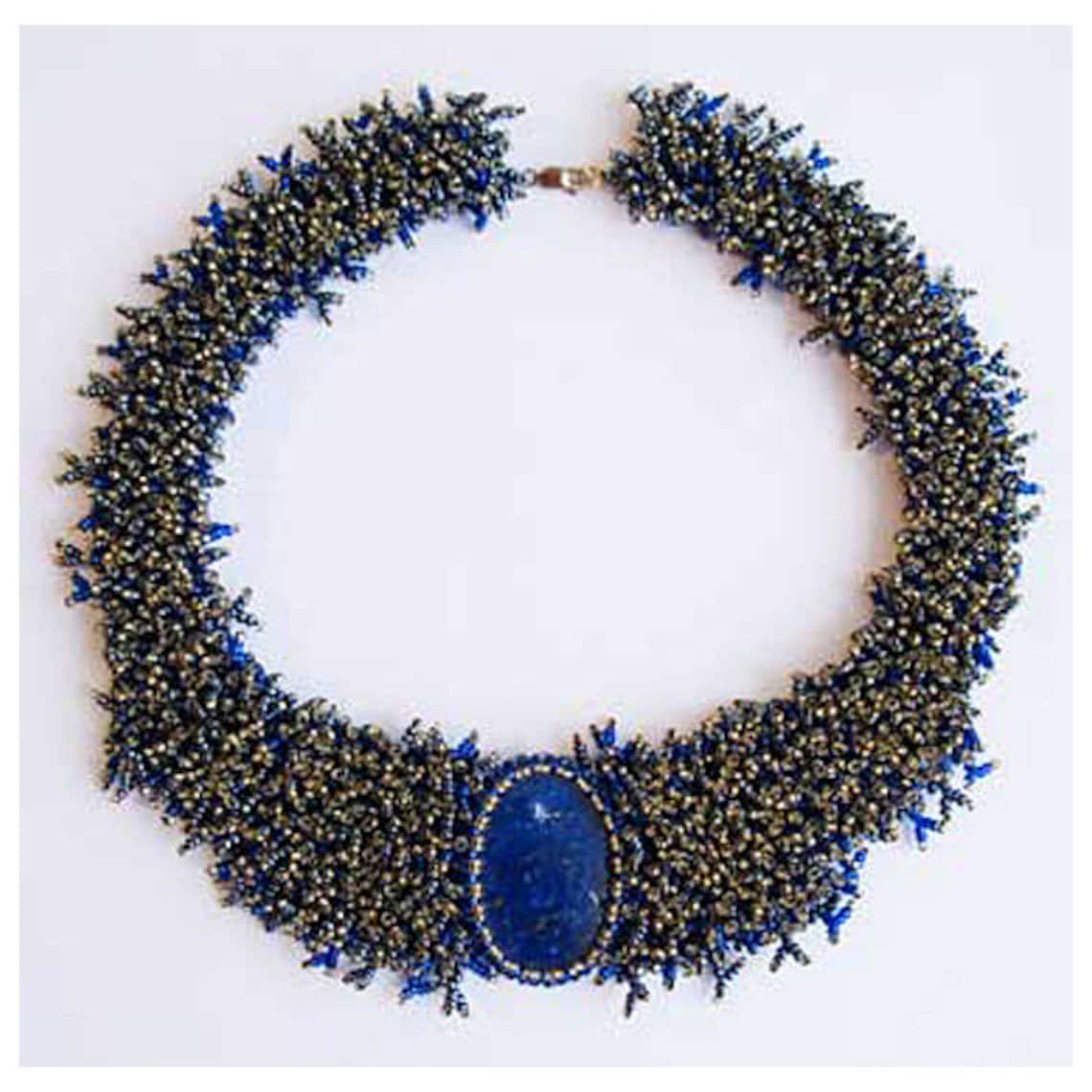 Pattern Seed Beaded Necklace Detailed Tutorial Instructions Cabochon ...