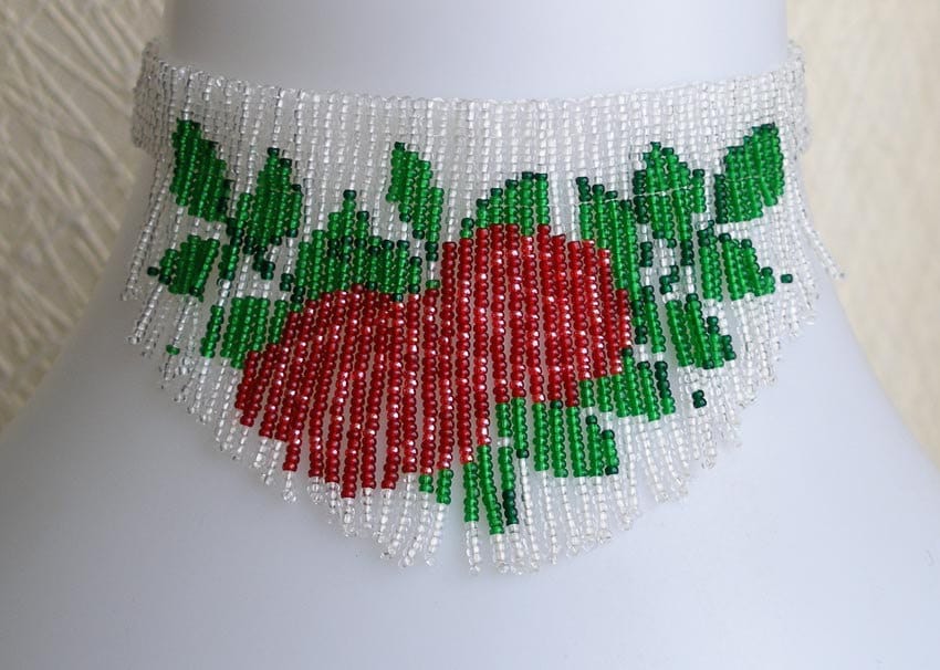 Pattern Seed Beaded Roses Necklace Instructions Beading Flat Square ...