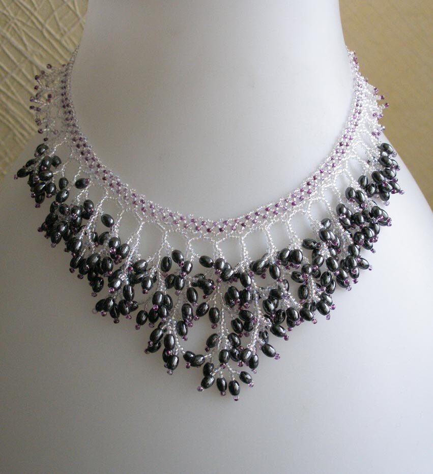 Pattern Seed Beaded Necklace Netting Stitch Detailed Tutorial ...