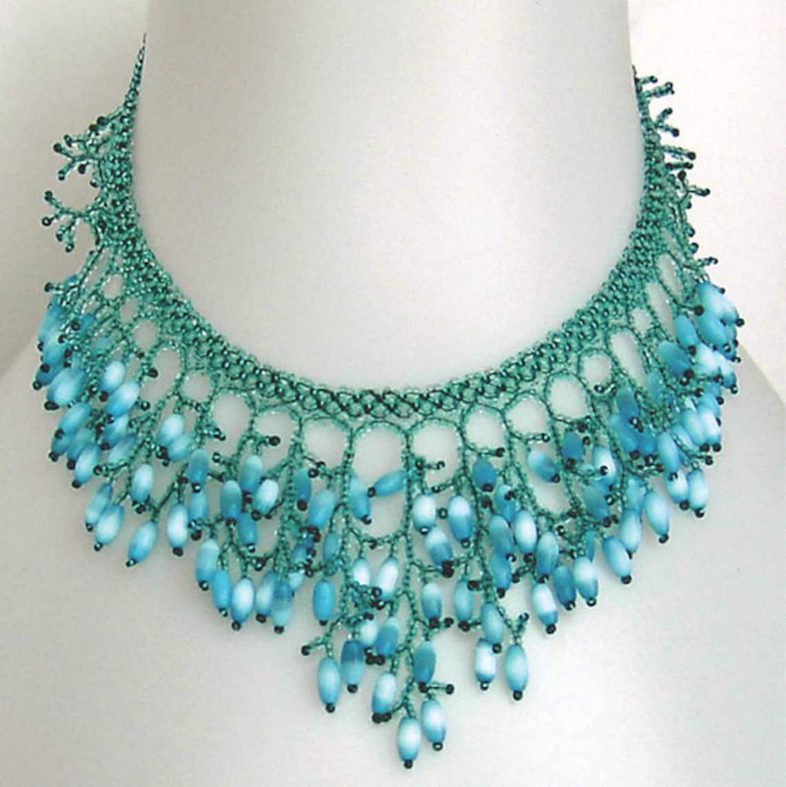 Pattern Seed Beaded Necklace Netting Stitch Detailed Tutorial ...