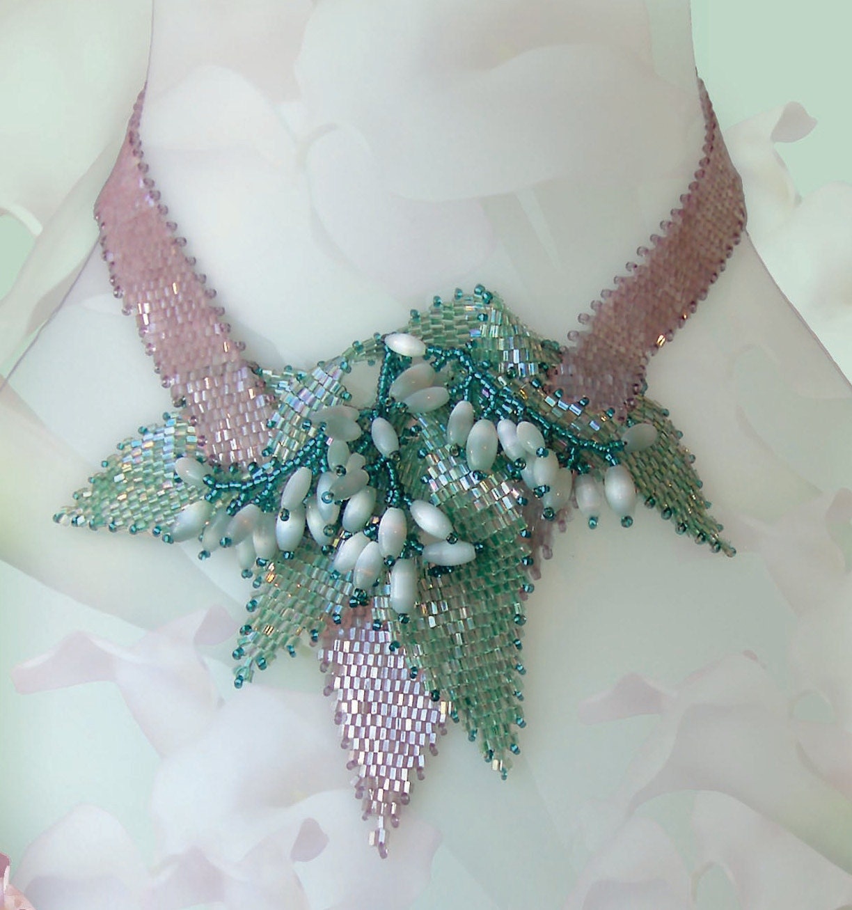 Beading Pattern Seed Beaded Golden Leaves Necklace Instructions Beading ...