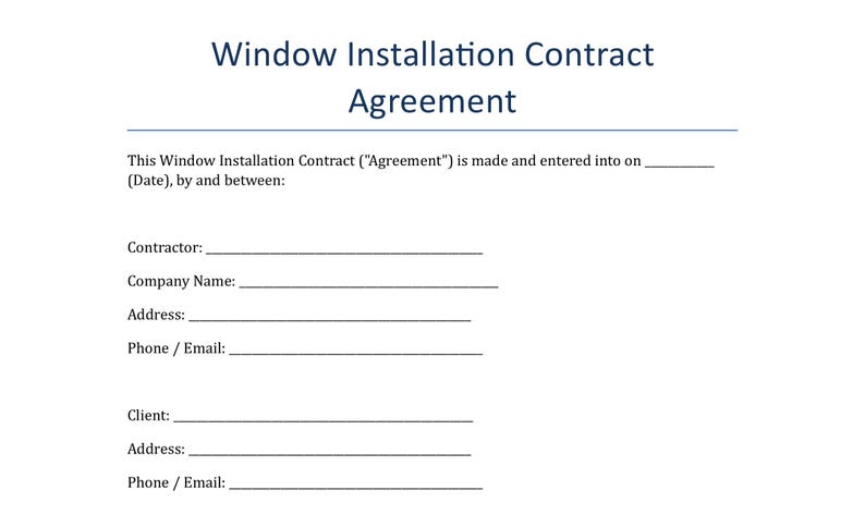 Window Installation Contract Template - Etsy