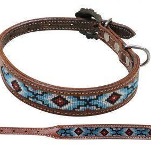 Leather Dog Collar With Red Yellow and Blue Beaded Design - Etsy