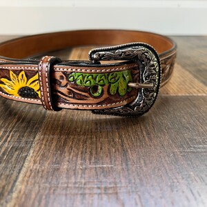 Handmade Leather Tooled Sunflower Cactus Handpainted Belt - Etsy