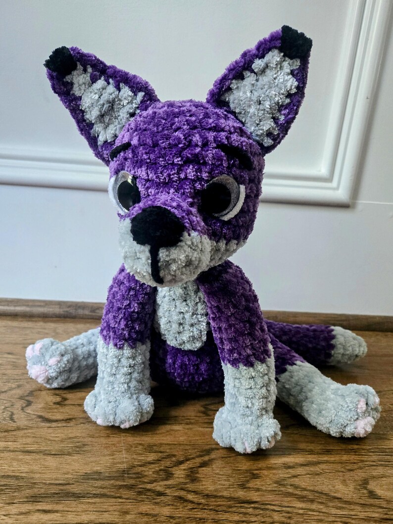 Large Crochet Wolf Plush 19" • Custom Colors • Glitter Eyes • Weighted ...