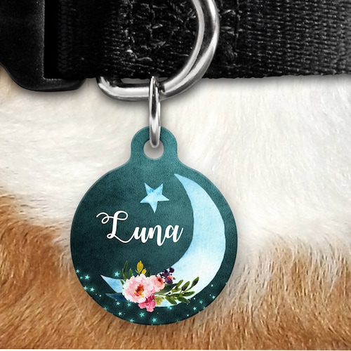 Moon Phase Tag Dog Tags Night Sky Dog Tag Pet Ids Custom | Etsy
