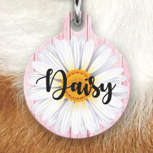 Daisy Pet Id Tag Cute Flower Dog Tag Personalized Floral Pet - Etsy