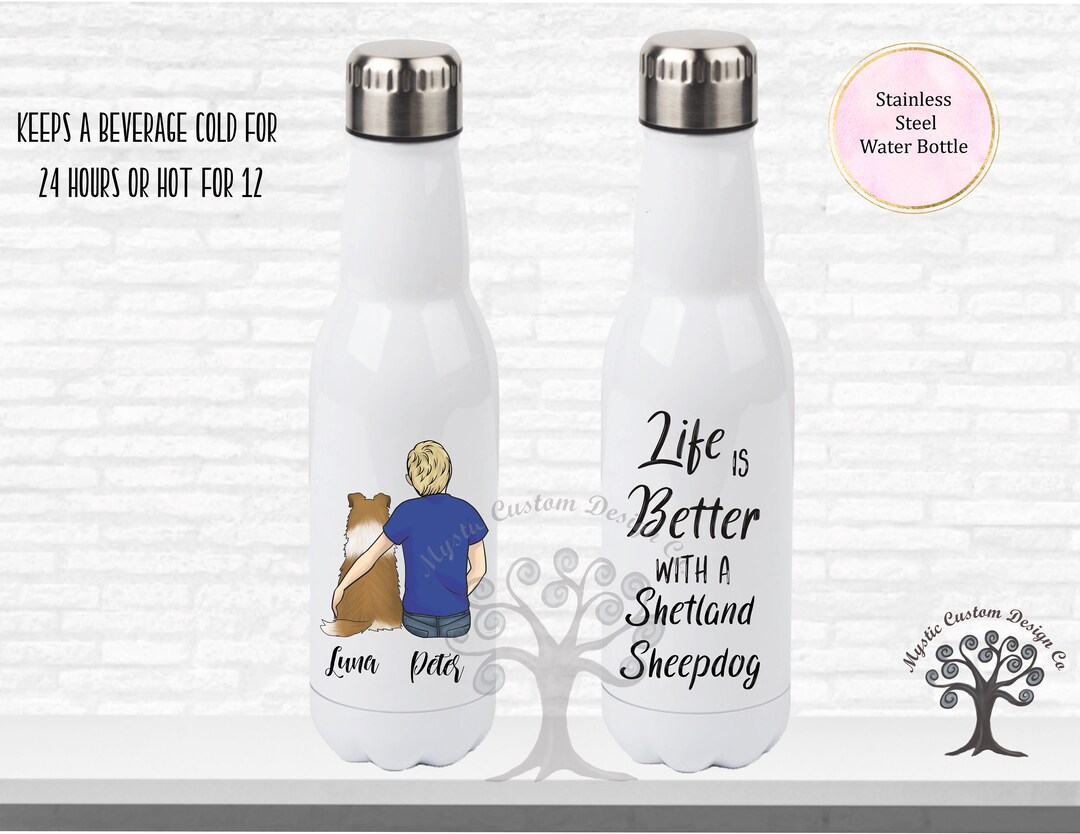 Personalized Water Bottle Shetland Sheepdog Water Bottle - Etsy