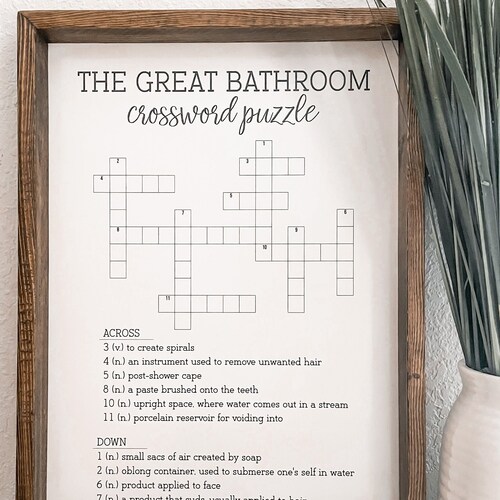 Bathroom Crossword Puzzle Wooden Sign Bathroom Decor Rustic | Etsy