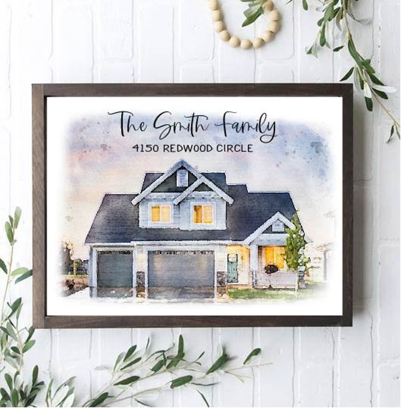 Custom Home Portrait Sign, Watercolor Home Sign, Watercolor Home ...