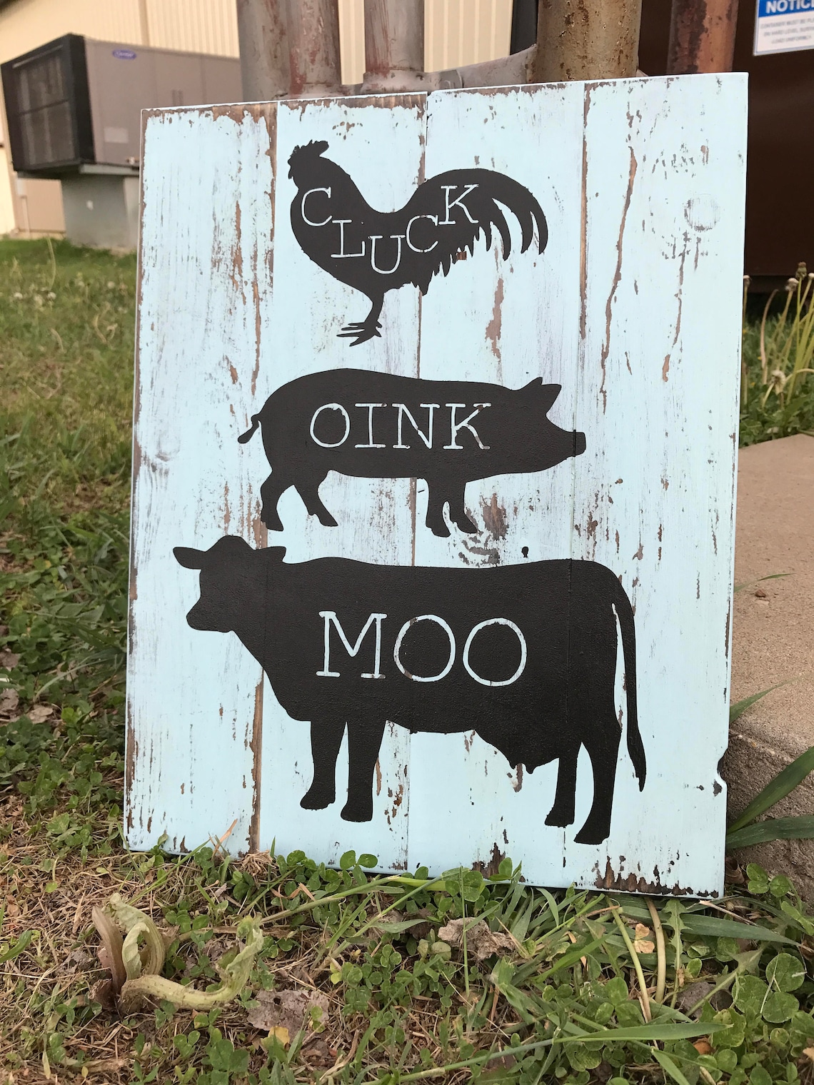 Oink Cluck Moo Sign, Farmer Sign, Farm Animal Sign, Farmhouse Sign ...