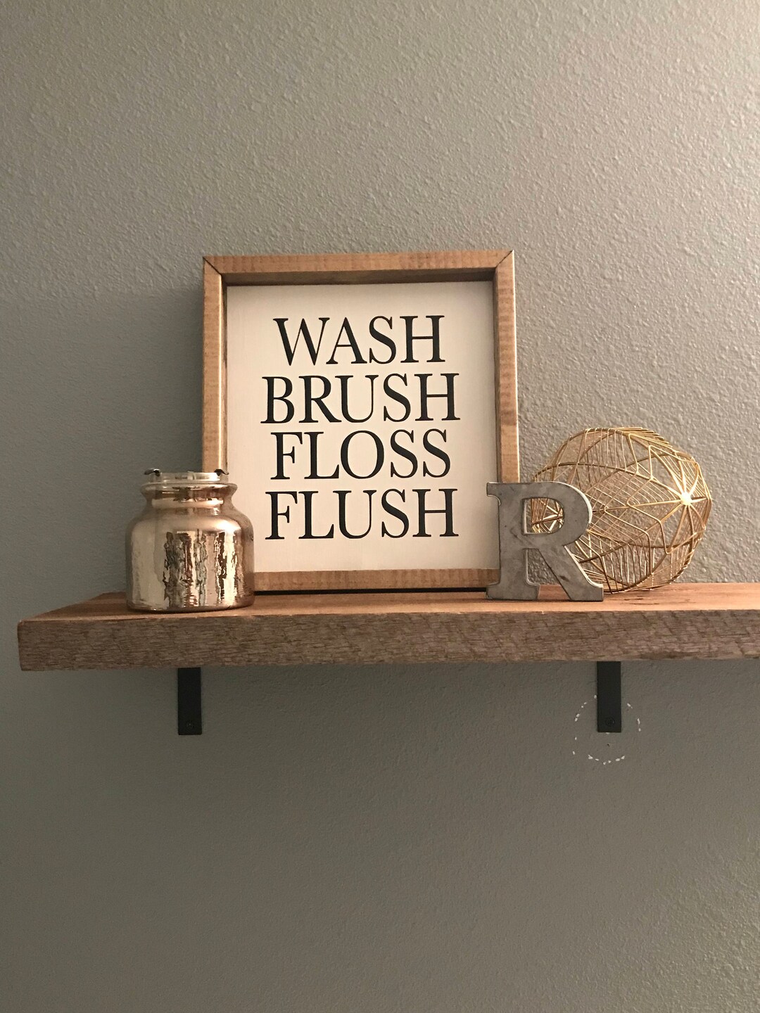 Bathroom Framed Sign, Farmhouse Bathroom Decor, Wash Brush Floss Flush ...
