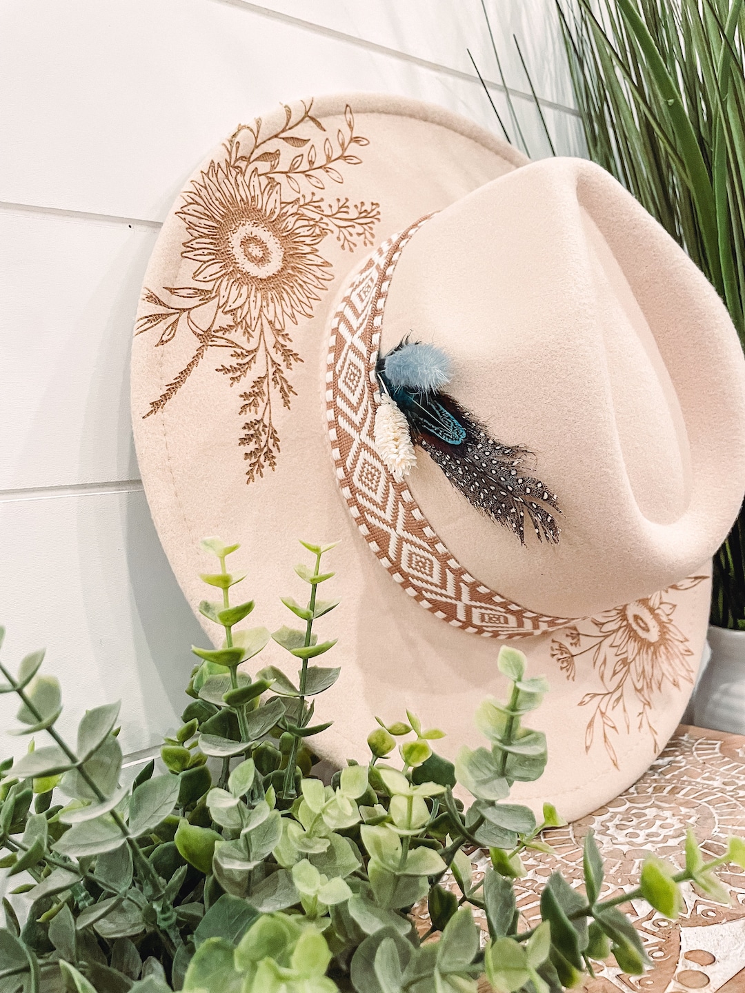 Floral Burned Hat, Floral Engraved Cowboy Hat, Sunflower Hat, Sunflower ...
