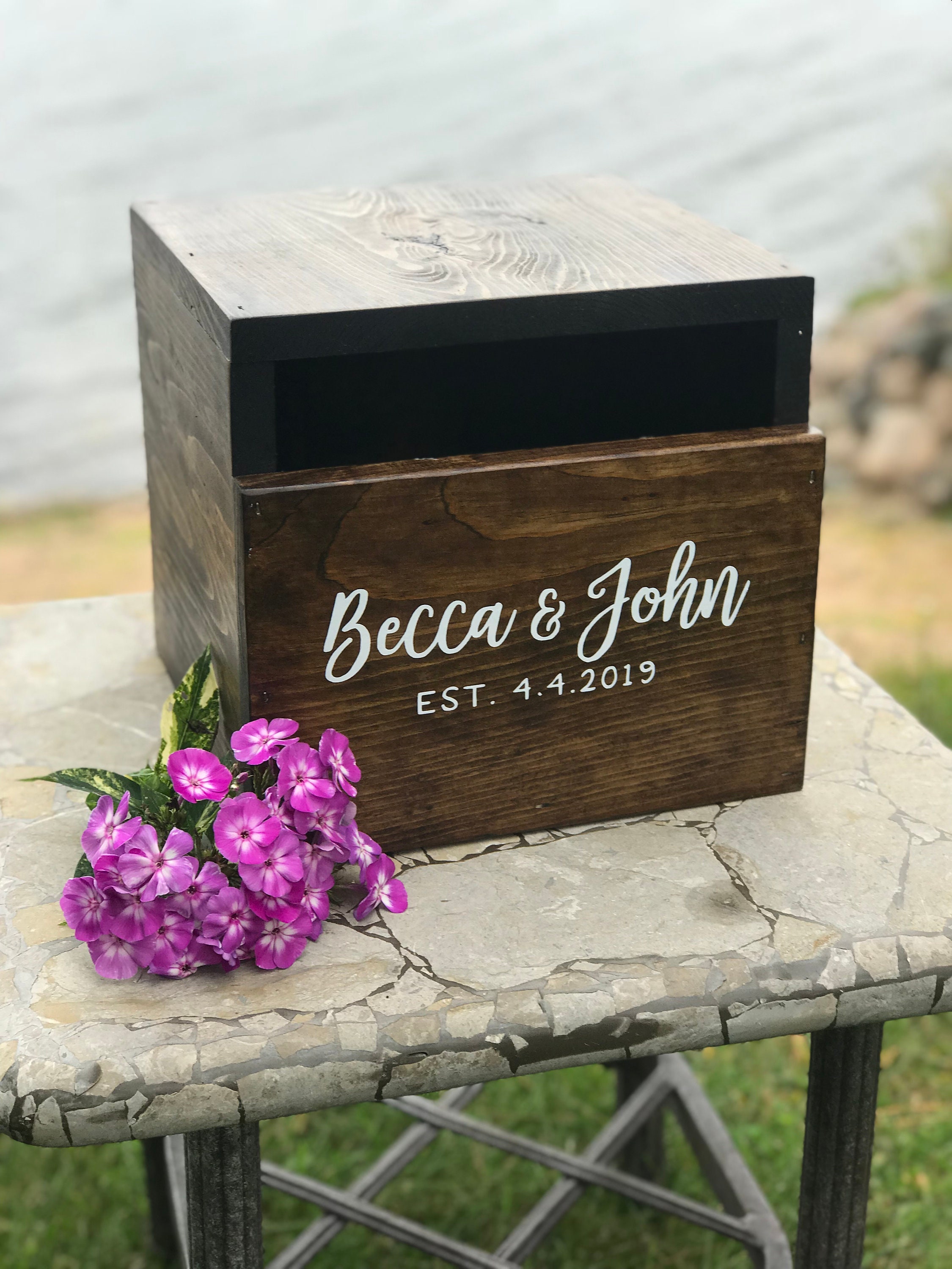 Wooden Card Box - Custom Rustic Wedding Box - Wooden Card Box With Slot ...