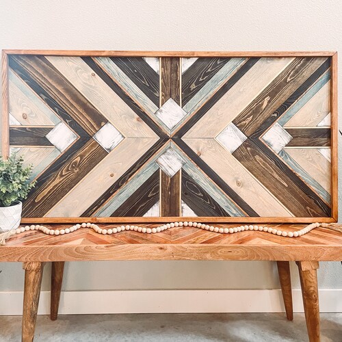 Wood Mosaic Wall Decor Wooden Geometric Sign Wood Geo Sign - Etsy