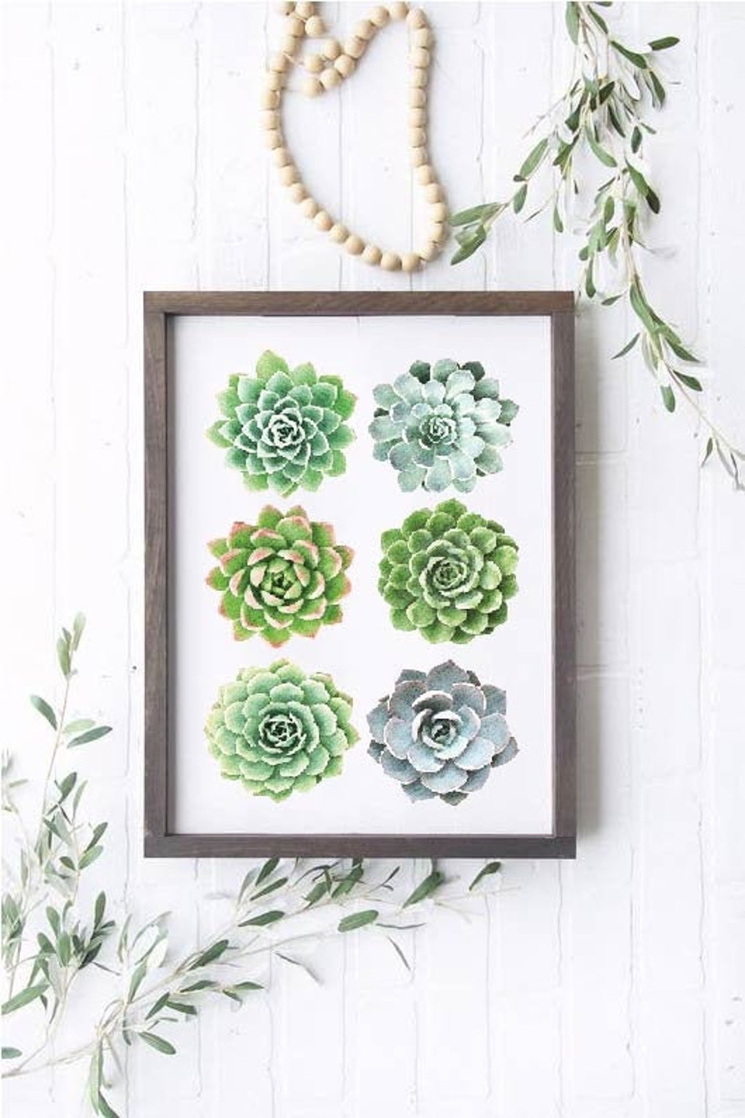 Watercolor Succulent Wooden Framed Sign, Watercolor Succulent Print ...
