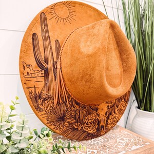 Desert Burned Hat, Cactus Engraved Cowboy Hat, Cactus Hat, Desert ...
