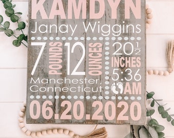 Birth Stats Wood Sign, Birth Announcement Sign, Baby Wooden Sign, Birth ...