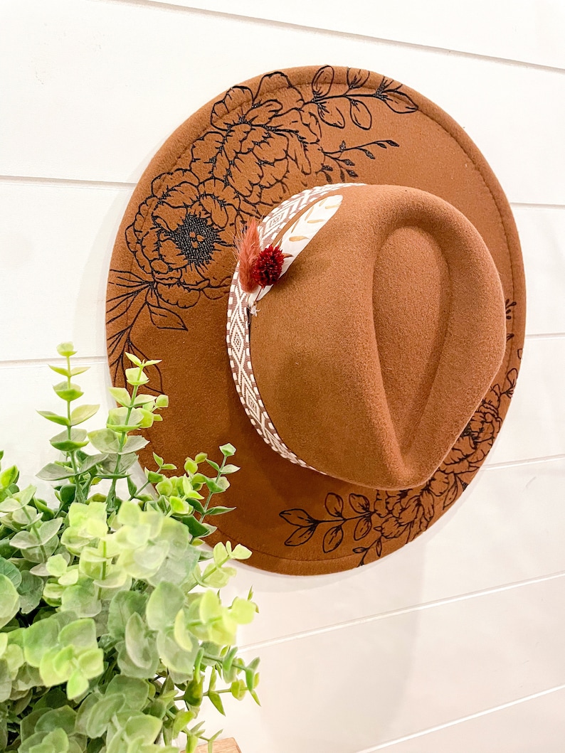 Floral Burned Hat, Floral Engraved Cowboy Hat, Sunflower Hat, Sunflower ...
