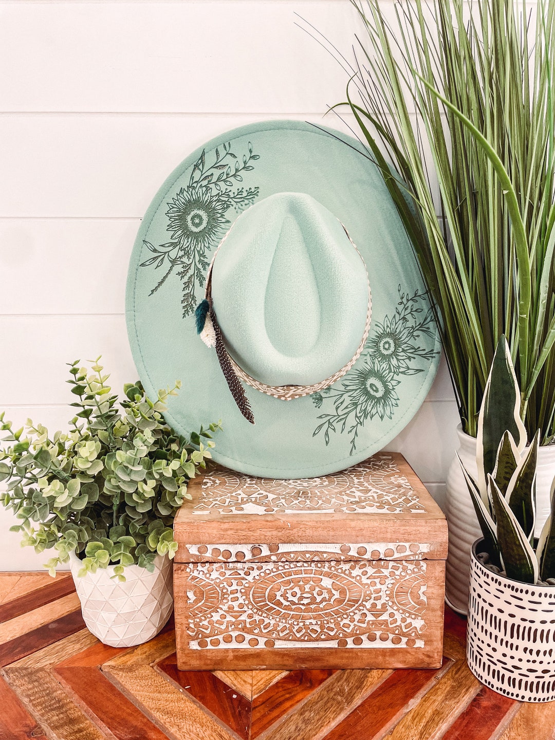 Floral Burned Hat, Floral Engraved Cowboy Hat, Sunflower Hat, Sunflower ...