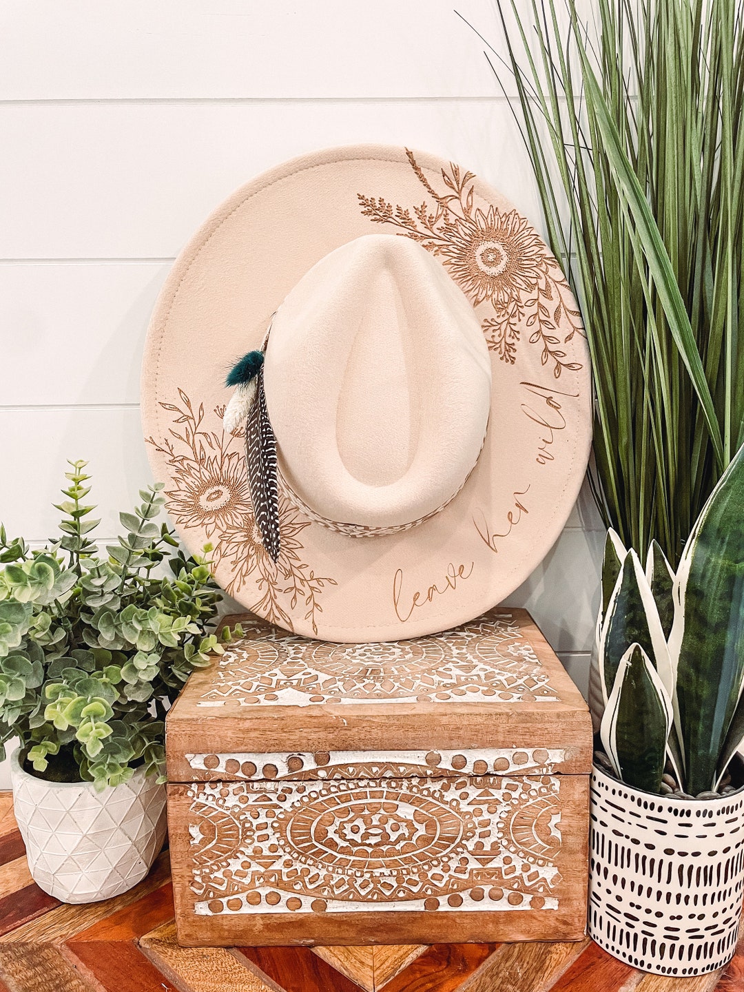 Aztec Leave Her Wild Floral Burned Hat, Floral Engraved Cowboy Hat ...