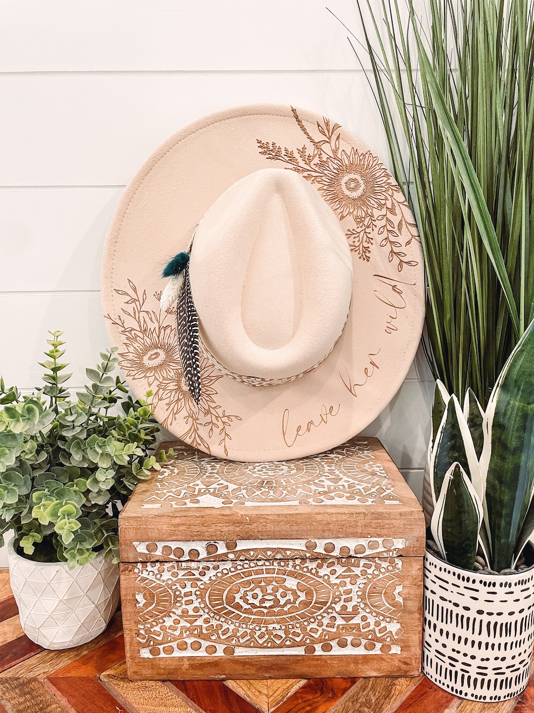 Floral Burned Hat, Floral Engraved Cowboy Hat, Sunflower Hat, Sunflower ...