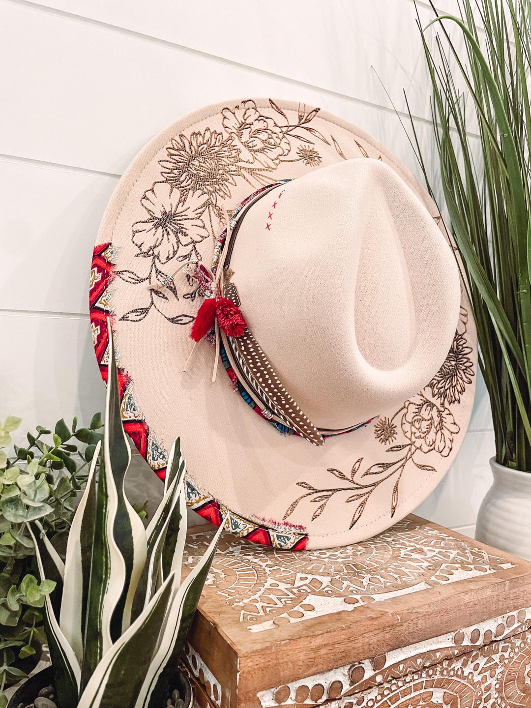Leave Her Wild Floral Burned Hat, Floral Engraved Cowboy Hat, Sunflower ...