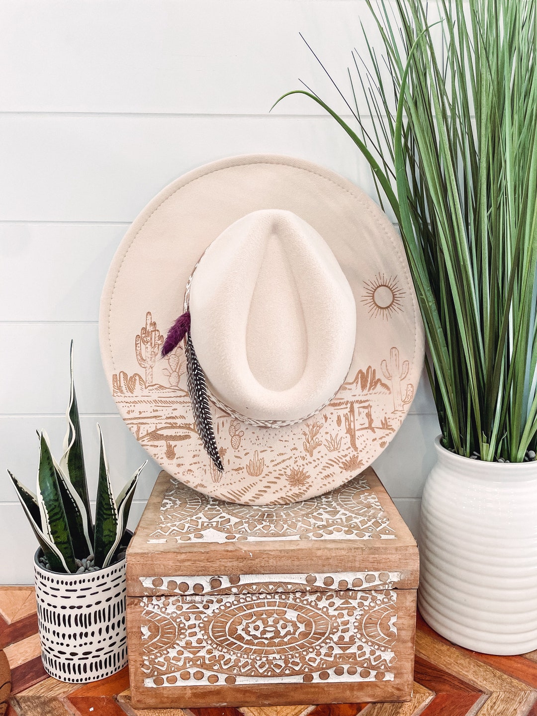 Desert Engraved Hat, Cactus Burned Hat, Desert Engraved Cowboy Hat ...