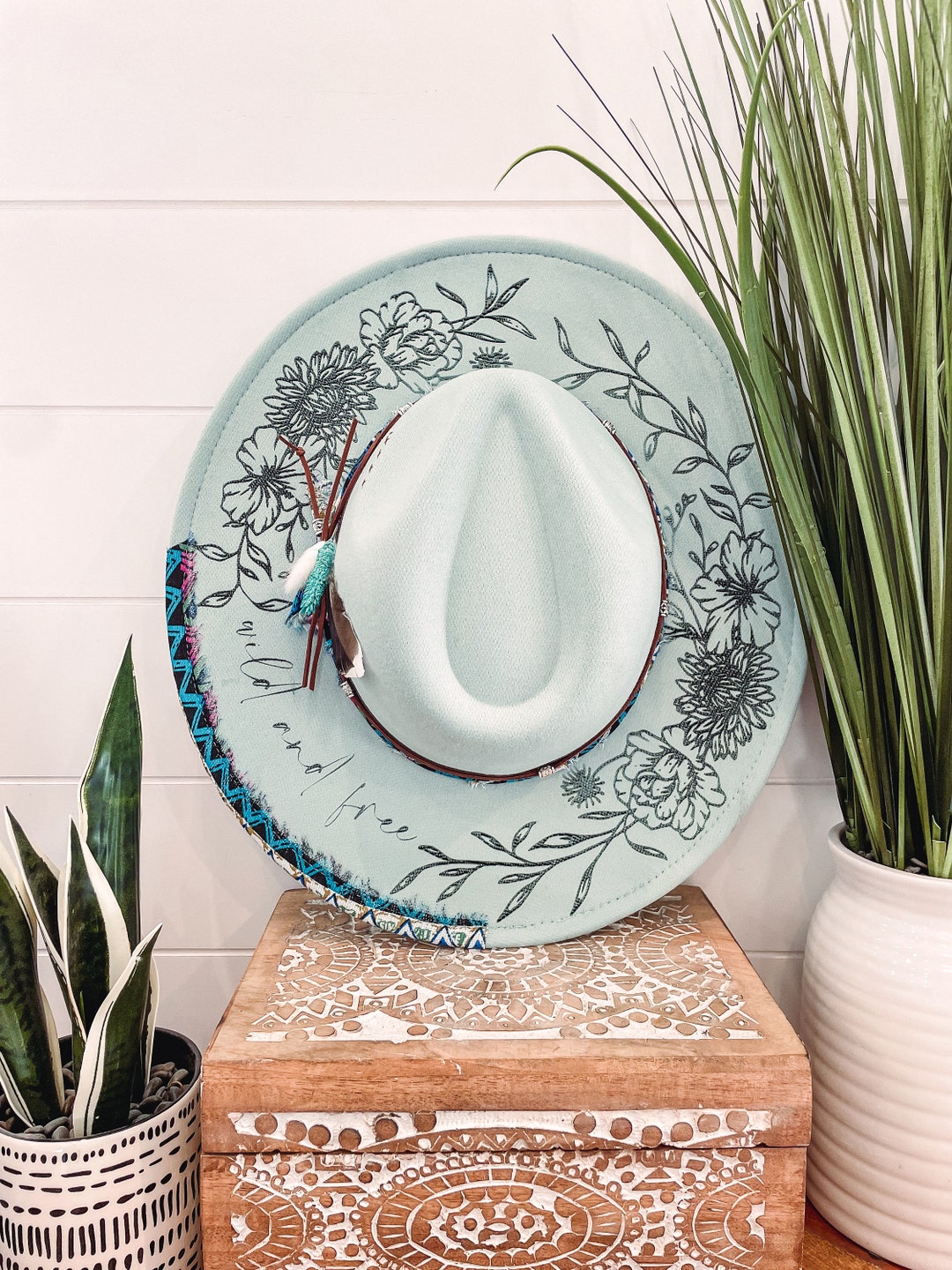 Wild & Free Floral Burned Hat, Floral Engraved Cowboy Hat, Sunflower ...